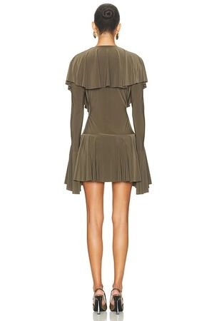 Norma Kamali Long Sleeve Deep V Ruffle Mini Dress