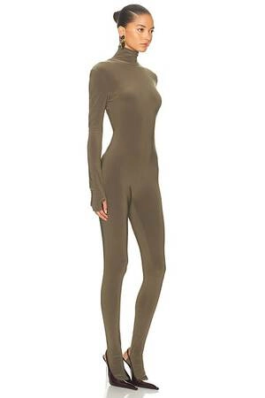 Norma Kamali Long Sleeve Slim Fit Turtleneck Footie Catsuit