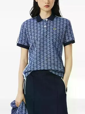 Lacoste Monogrammed Jacquard Polo Shirt With Three-stripe Detail - Blue
