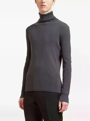 AIEZEN Ribbed Turtleneck Knit Sweater - Grey