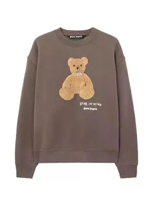 Palm Angels Teddy-applique Crew Neck Sweatshirt - Grey