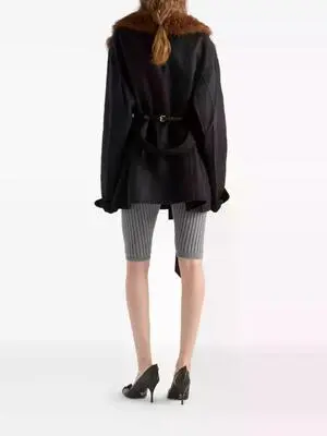 Prada Shawl Collar Belted Wool Coat - Black