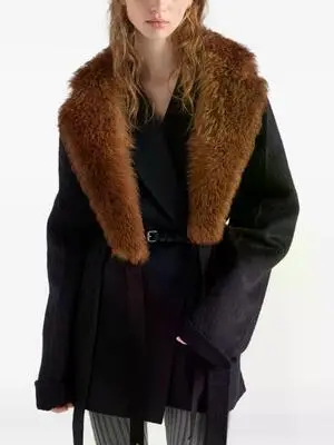 Prada Shawl Collar Belted Wool Coat - Black