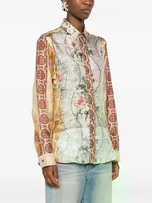 PIERRE-LOUIS MASCIA Floral Print Lace Detailed Shirt