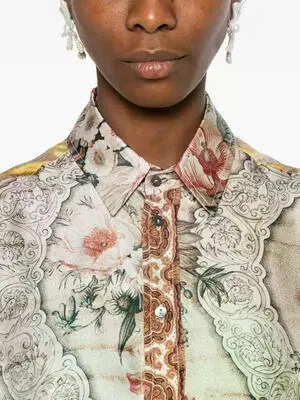 PIERRE-LOUIS MASCIA Floral Print Lace Detailed Shirt