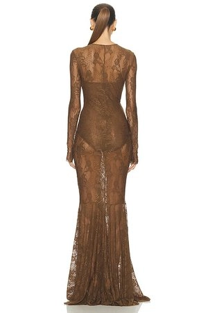Norma Kamali Long Sleeve V-neck Shirred Fishtail Gown - Bark