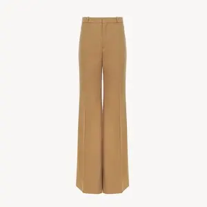 Chloé Flared Tailored Trousers In Wool Grain De Poudre - Nut