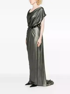 GEMY MAALOUF Embellished Draped Maxi Dress - Silver