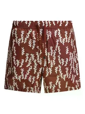 Zegna Leaf-print Swim Shorts - Brown