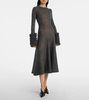 Alaïa Ruffled Mohair And Wool-blend Midi Dress - Grey