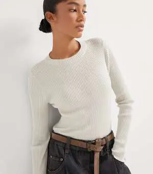 Brunello Cucinelli Cashmere Blend Lamé Sweater - White