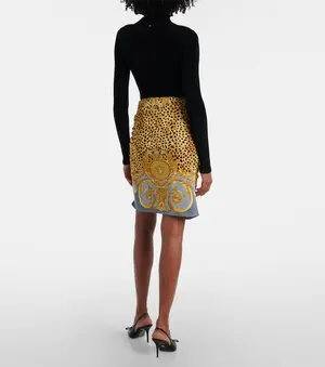 Versace Gathered Jersey Miniskirt With Barocco Print