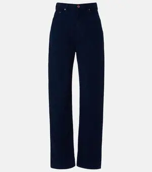 Victoria Beckham High-rise Cotton Corduroy Straight Leg Trousers - Blue