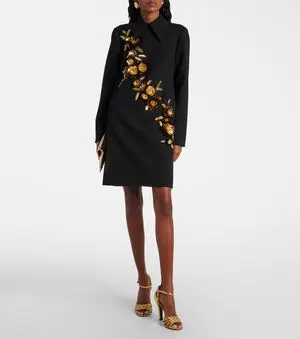 Carolina Herrera Embellished Wool-blend Shift Dress