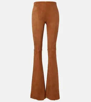 Stouls Gege High-rise Suede Flared Trousers - Brown