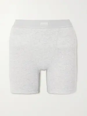 SKIMS Cotton Collection Ribbed Cotton-blend Jersey Boxer Shorts - Gray