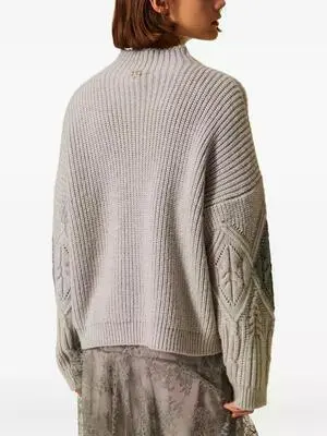TWINSET Cable Knit Intarsia High Neck Jumper - Grey