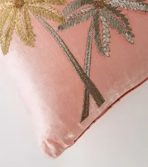 LES-OTTOMANS Palms Embroidered Velvet Cushion