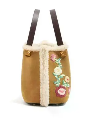 Valentino Garavani Small Embroidered Flowers Suede Tote Bag