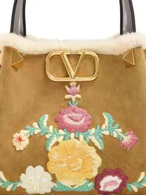 Valentino Garavani Small Embroidered Flowers Suede Tote Bag