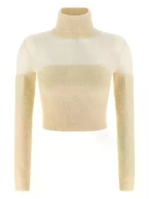 Elisabetta Franchi Cropped Turtleneck Sweater With Metal Logo Detail - Neutrals