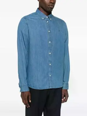 LES DEUX Embroidered Denim Shirt - Blue