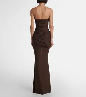 BANANHOT Erica Ruched Strapless Maxi Dress - Brown
