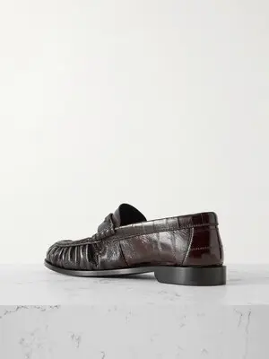 Saint Laurent Le Loafer Cassandre-embellished Eel Loafers - Brown