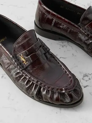 Saint Laurent Le Loafer Cassandre-embellished Eel Loafers - Brown