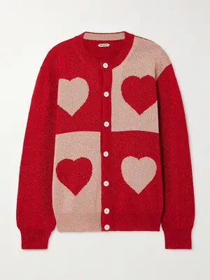 BODE Two-tone Heart Lamé Cardigan - Red