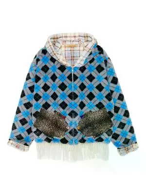 PENULTIMATE Checked Faux Fur Jacket With Fringe Detailing - Blue