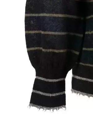 KANGRA Striped Frayed-edge Sweater