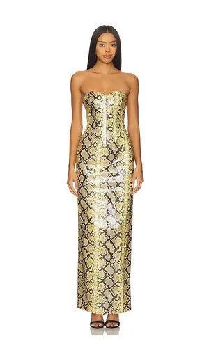 KIM SHUI Strapless Snakeskin Maxi Dress With Corseted Back
