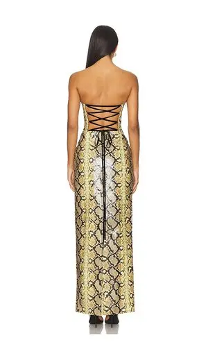 KIM SHUI Strapless Snakeskin Maxi Dress With Corseted Back