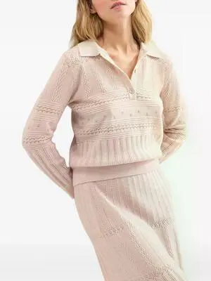 ERES Charmeur Pointelle Knit Polo Sweater - Pink