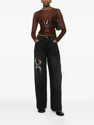 AREA Crystal-embellished Wide-leg Jeans
