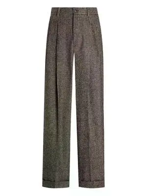 Dolce & Gabbana Pleated Check Wide-leg Trousers - Grey