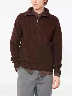 Officine Générale Ribbed Half-zip High-neck Sweater - Brown