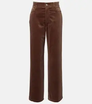 Max Mara High-rise Cotton Velvet Wide-leg Trousers - Brown