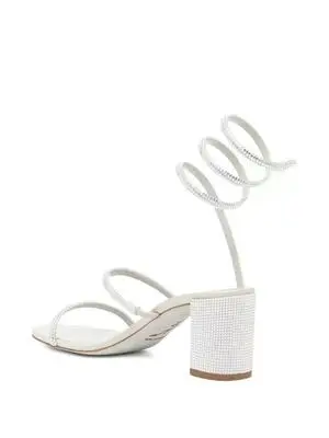 Rene Caovilla Silver Embellished Block Heel Sandals