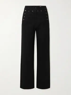 BODE Button-embellished High-rise Straight-leg Jeans - Black