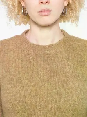 AMI Paris Camel Brown Round Neck Puff Sleeve Sweater