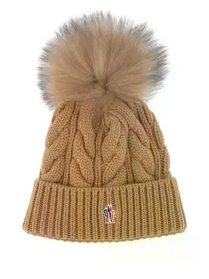 Moncler Cable-knit Beanie With Pom-pom Detail - Brown