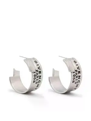 Givenchy Logo Engraved Hoop Earrings - Silver