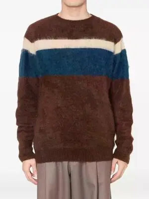 Kolor Cashmere Striped Crew Neck Sweater - Brown