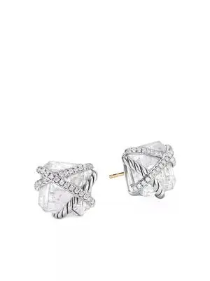 David Yurman Sterling Silver Cable Wrap Diamond Stud Earrings - White