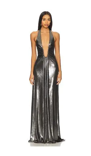 Misha Collection Jennifer Foil Jersey Halterneck Maxi Dress - Black