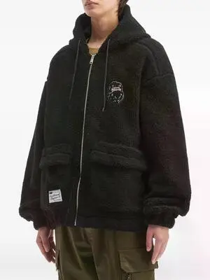 FINGERCROXX Embroidered Fleece Hooded Jacket - Black