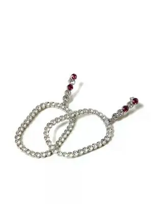 TWINSET Tone Crystal Embellished Oval Drop Earrings - Silver
