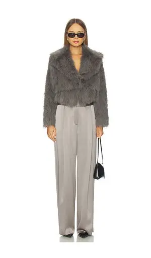 THE SEI Faux Fur Bomber Jacket - Grey